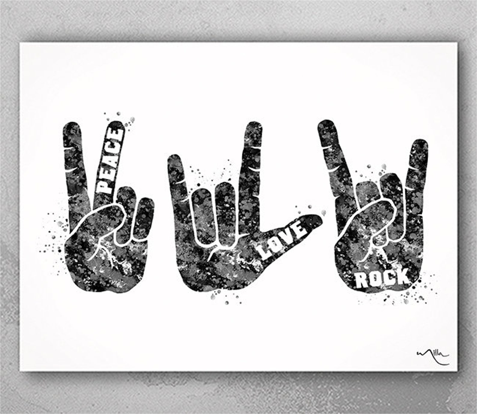 Peace Love Rock Symbol Watercolor Print ASL Sign Language Love - Etsy
