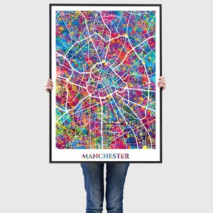 Manchester Map Watercolor Print Wall Art Manchester City Road Street ...