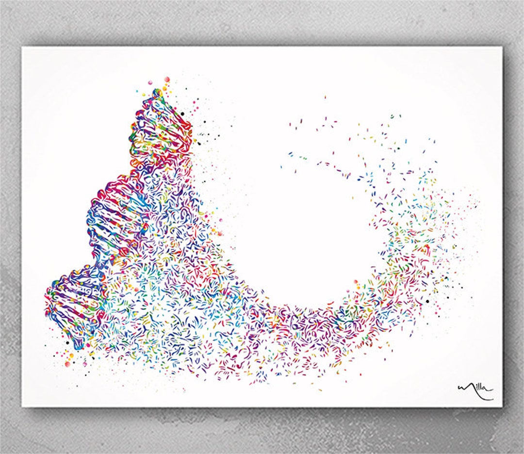 DNA Art Watercolor Print DNA Helix Molecule Structure Medical Wall Art ...