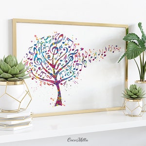 Music Tree Watercolor Print Treble Clef Art Print Art Print Music Notes ...