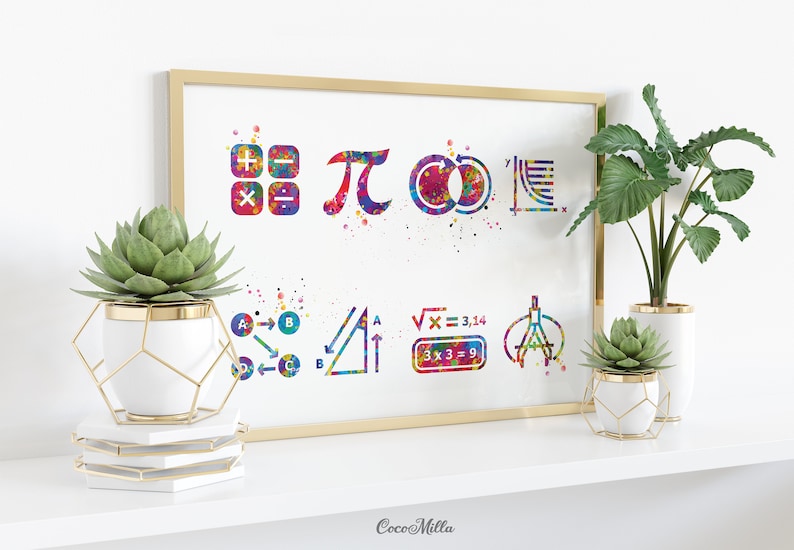 Math Symbol Art Watercolor Print Math Teacher Gift Math Art - Etsy