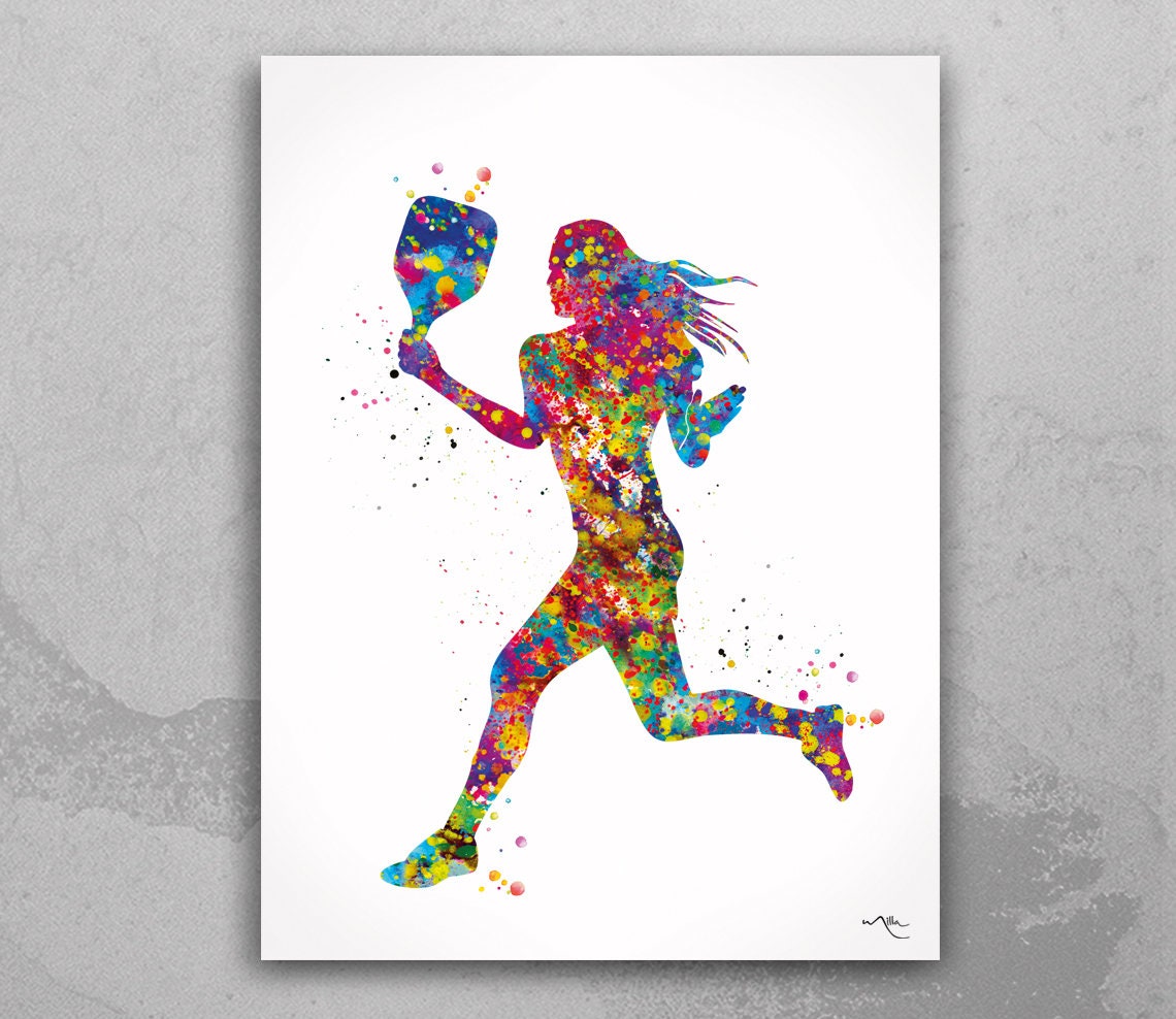 Pickleball Player Woman Watercolor Print Female Pickleball Art | Etsy