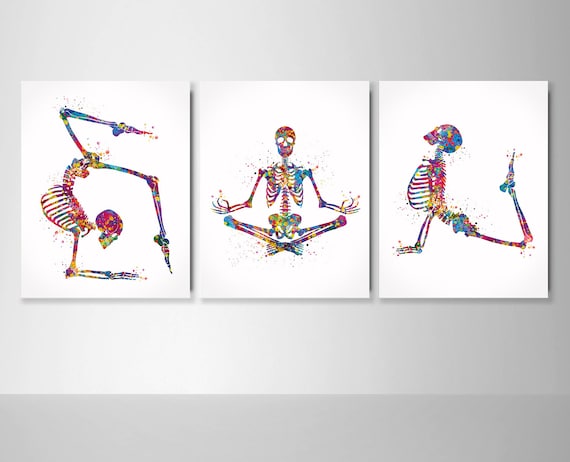 Skeleton Yoga Set Watercolor Print Yogi Yoga Pose Wellness | Etsy