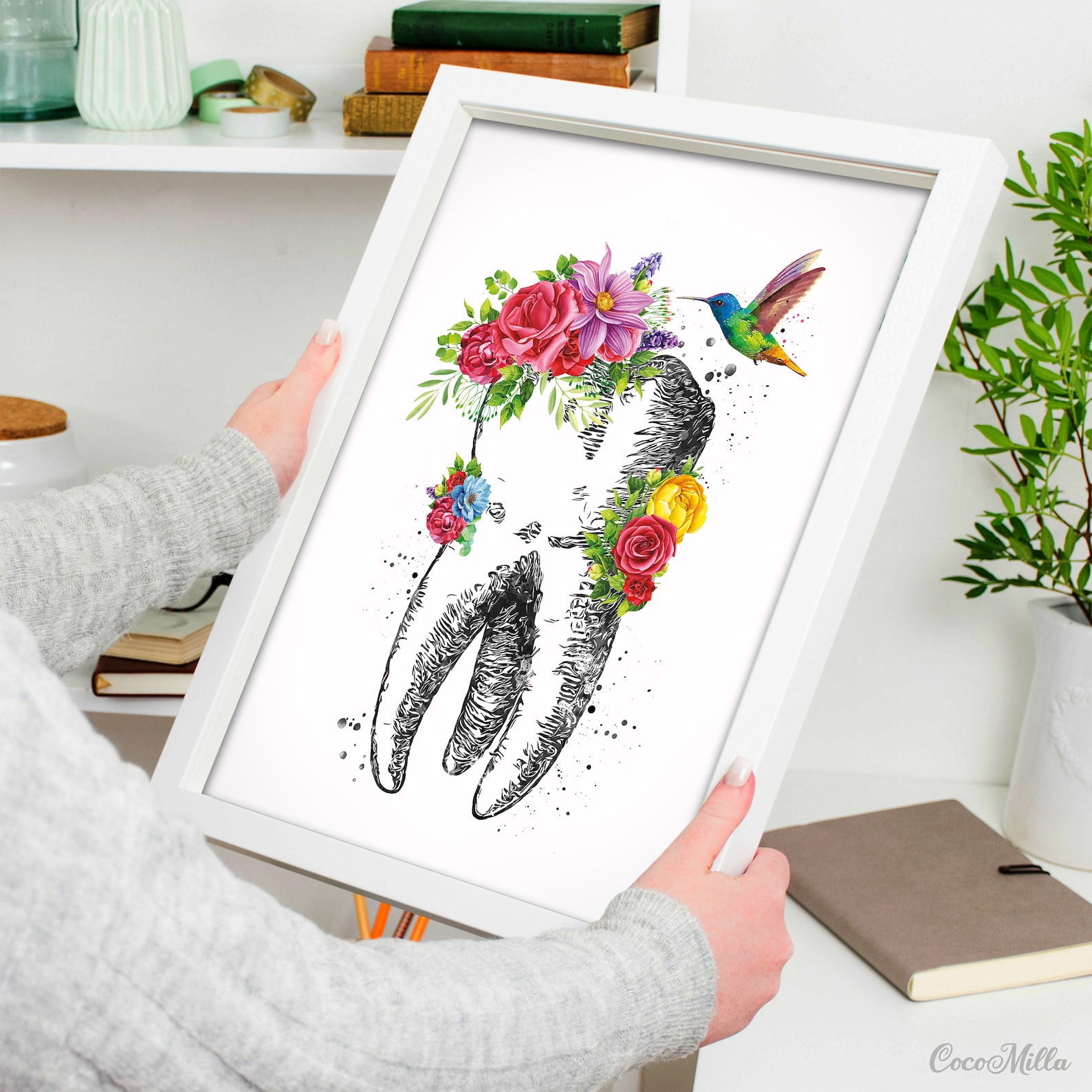 Floral Tooth Watercolor Print Tooth Flowers Anatomical Art | Etsy
