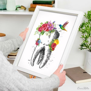 Floral Tooth Watercolor Print Tooth Flowers Anatomical Art Dental ...