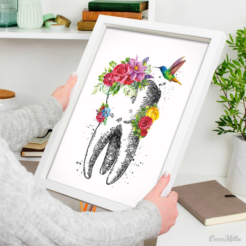 Floral Tooth Watercolor Print Tooth Flowers Anatomical Art | Etsy