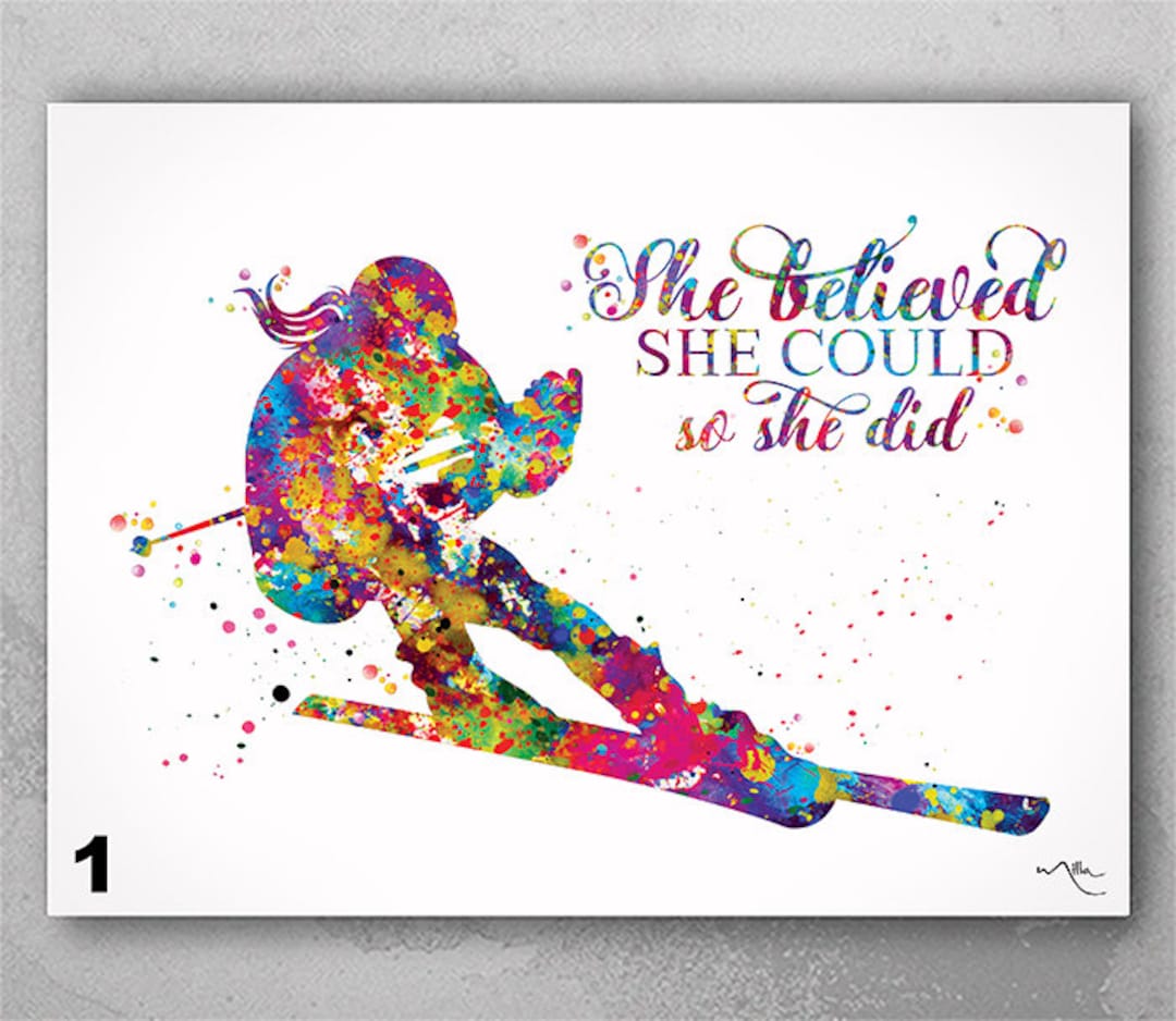 Ski Watercolor Art Print Skiing Poster Skier Female Girl Woman Gift ...