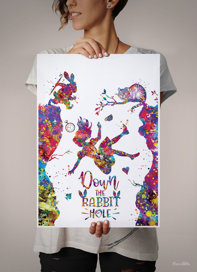 Alice Down the Rabbit Hole Watercolor Print Nursery Decoration | Etsy