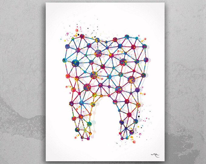 Mandibular Arch in Gray - Abstract Teeth Watercolor Print, Dental Art ...