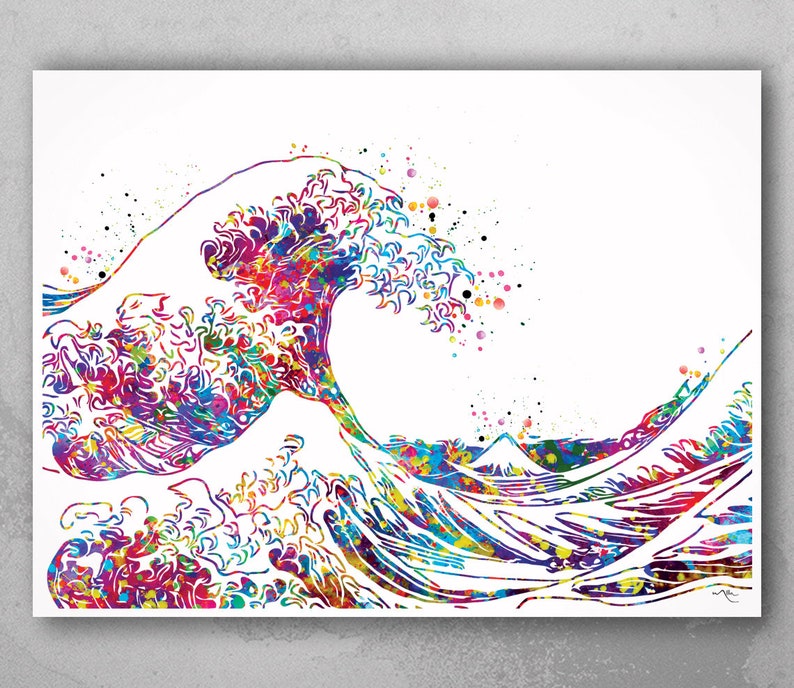 The Great Wave off Kanagawa Big Wave Watercolor Print - Etsy