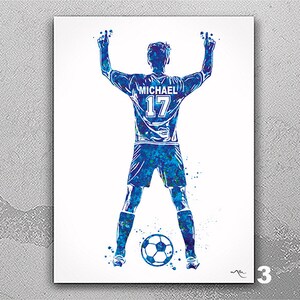 Soccer Player Personelized Watercolor Print Male Football Gift Soccer ...