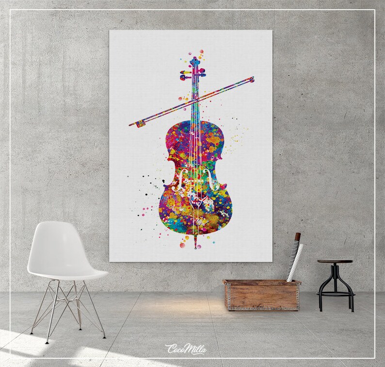 Cello Music Instrument Watercolor Art Print Jazz Wall Art | Etsy