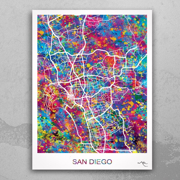 Watercolor Map of San Diego - Etsy