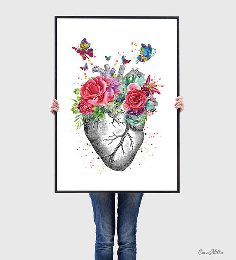 Heart Anatomy Floral Butterfly Watercolor Print Cardiology - Etsy