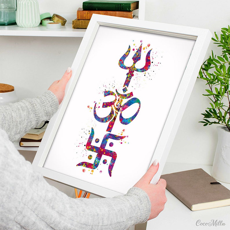Buy Trishul Swastik Om Symbol Watercolor Print Hinduism Wall Art Online ...
