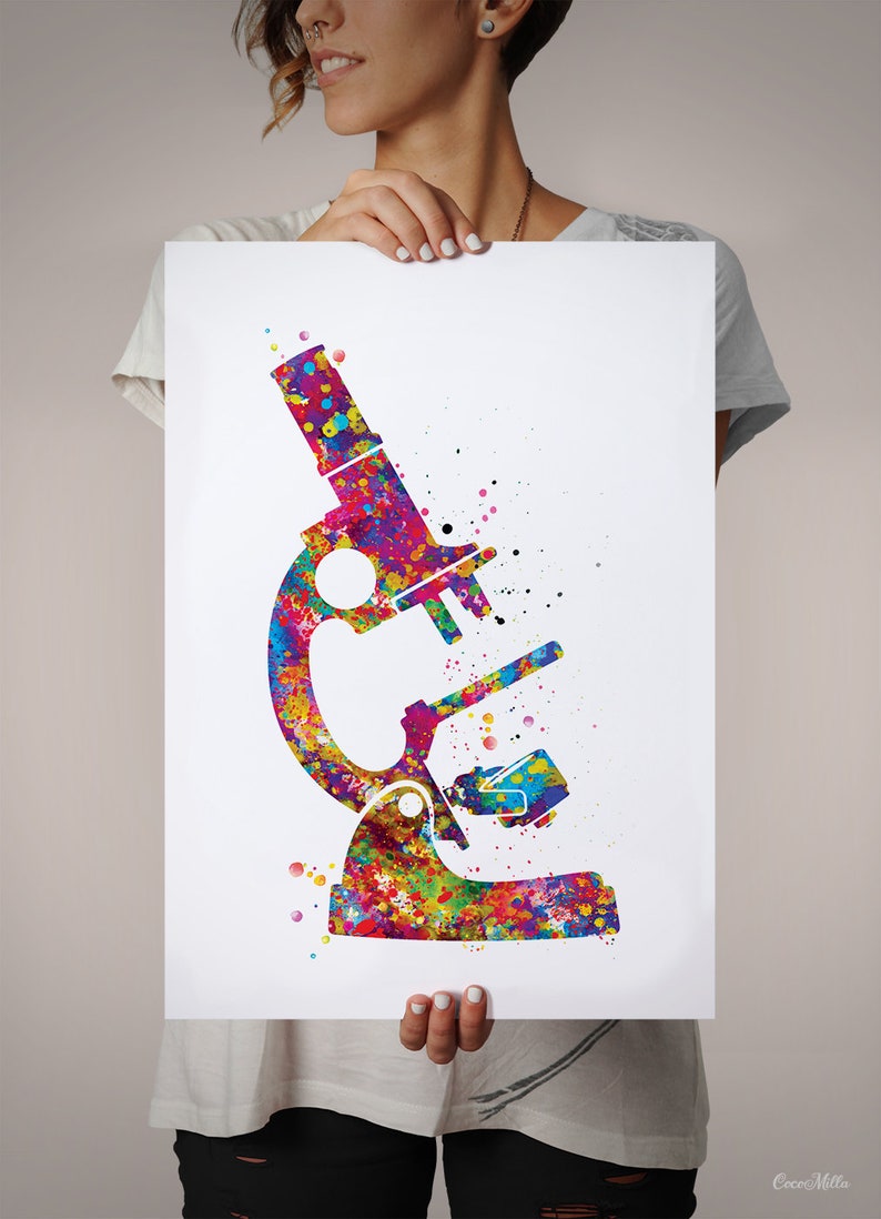 Microscope Watercolor Print Medical Art Microbiologistgift | Etsy