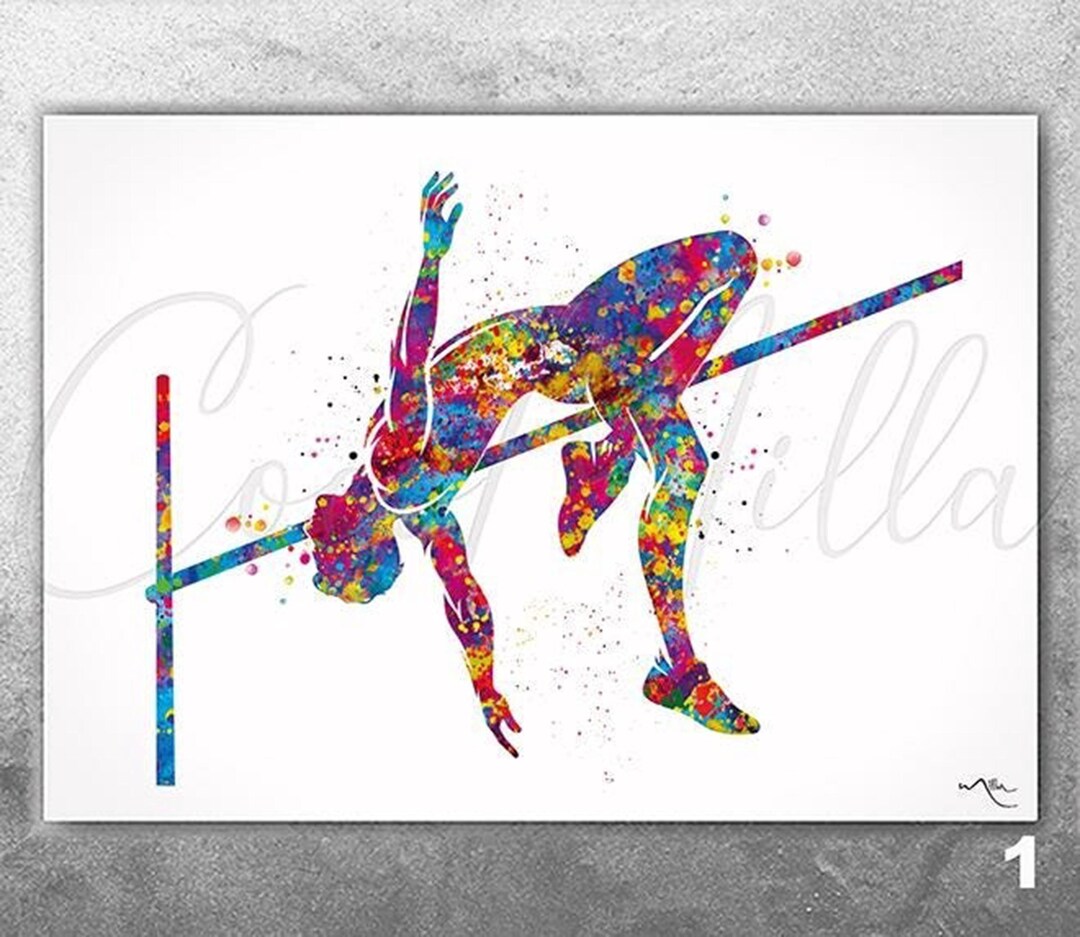 High Jumper Athlete Art Watercolor Print High Jumping Boy Gift ...