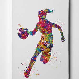 Basketball Player Girl Watercolor Print Female Woman Mom Basketball ...
