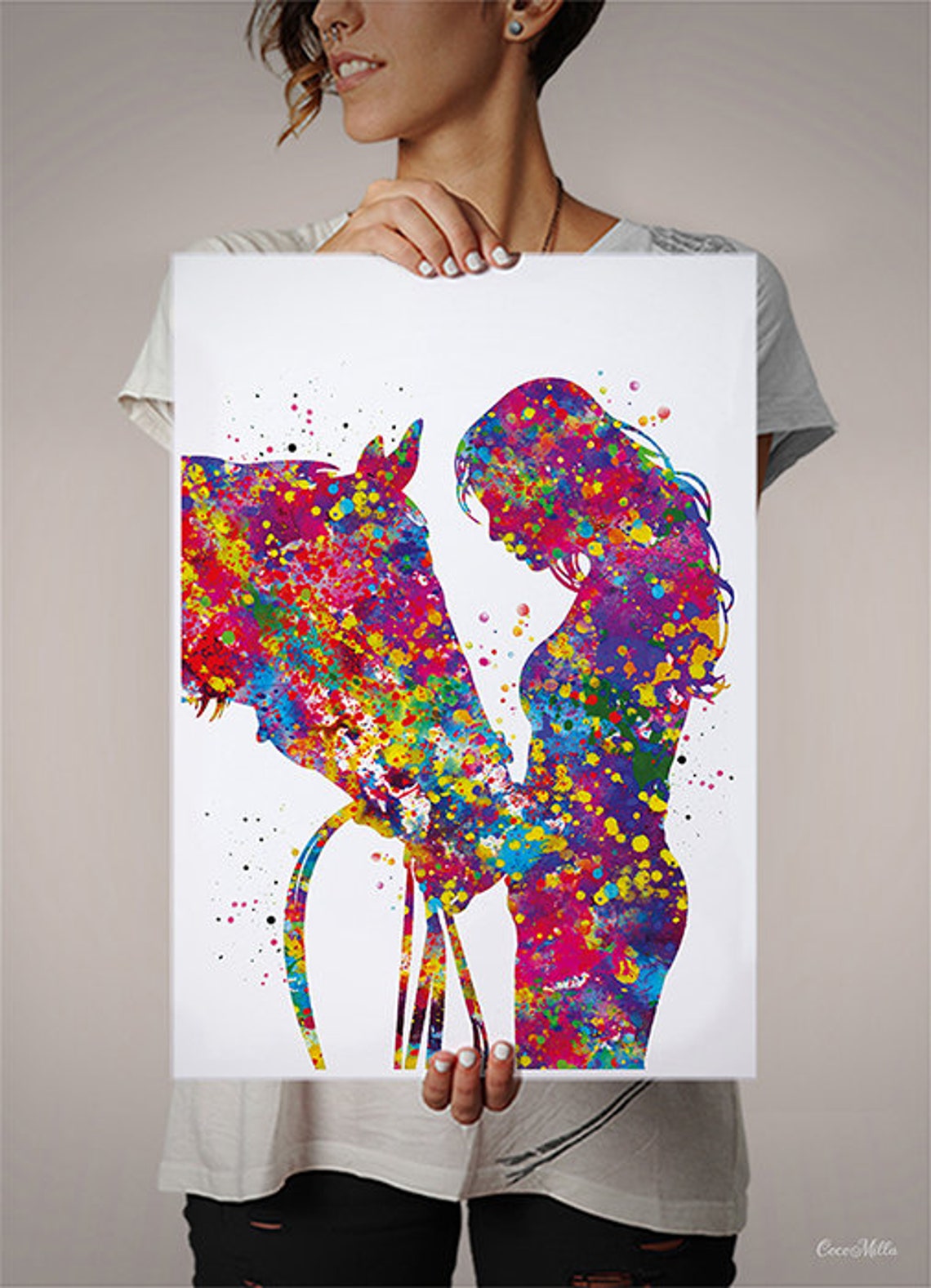 Girl With Horse Watercolor Print Equestrian Wall Art Horse - Etsy