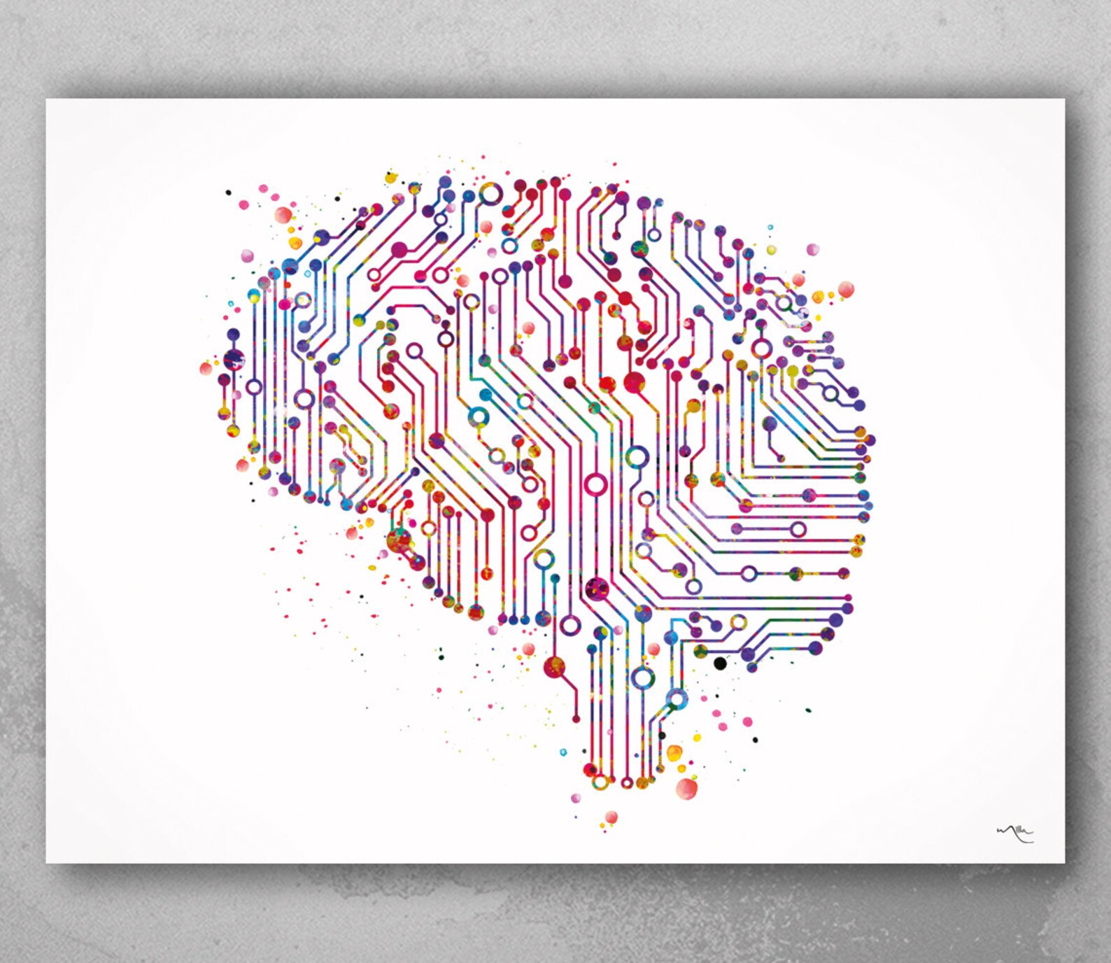 Circuit Brain Watercolor Print Medical Art Science Art Wall Decor Wall ...