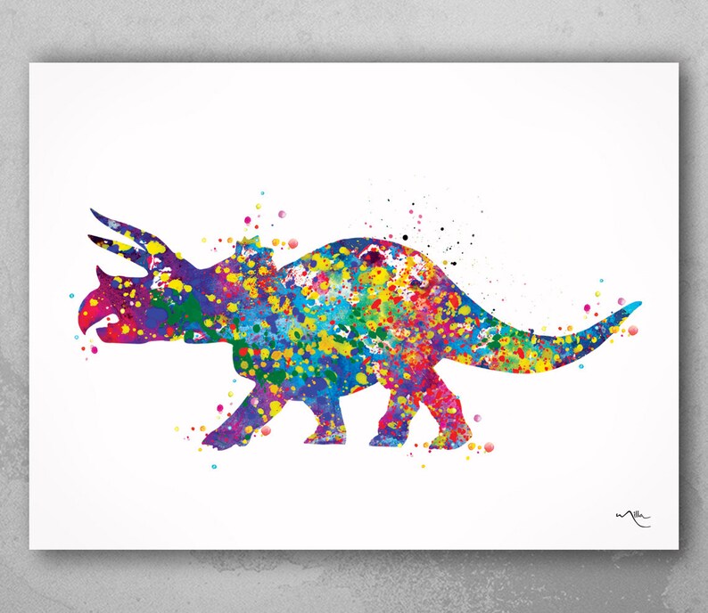 Triceratops Dinosaur Watercolor Print Dino Poster Art Print | Etsy