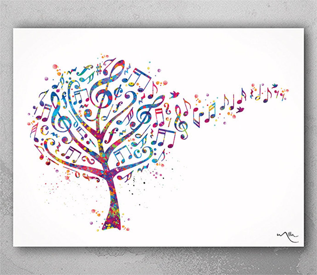Music Tree Watercolor Print Treble Clef Art Print Art Print Music Notes ...