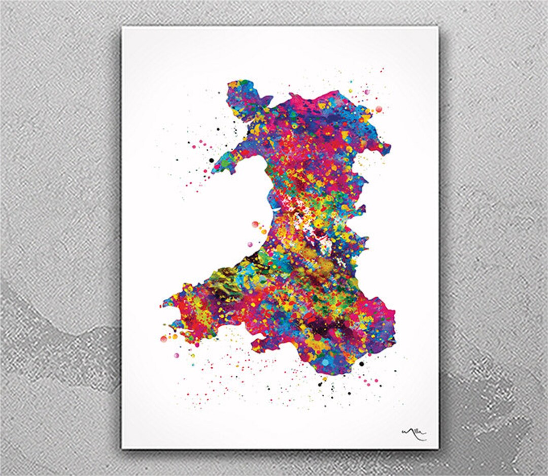 Wales Map Watercolour Print, United Kingdom Watercolor, Housewarming ...