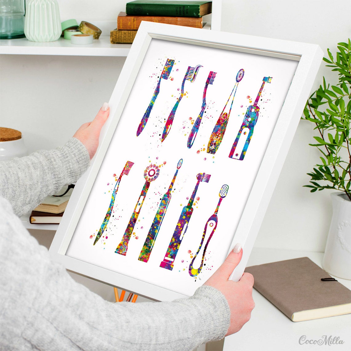 Toothbrush Art Watercolor Print Dental Care Tooth Medical Art | Etsy