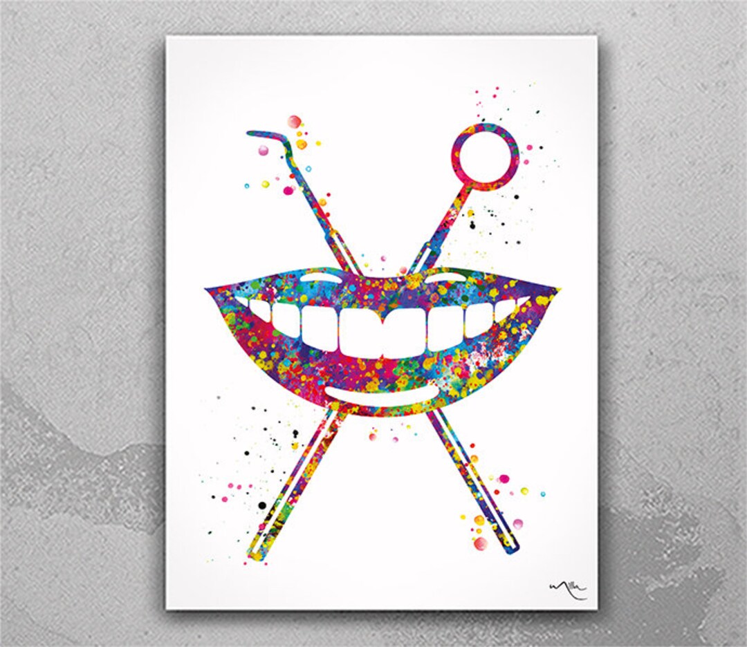 Healthy Smile Watercolor Print Mouth Tooth Anatomical Art Dental ...