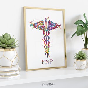 Caduceus Family Nurse Practitioner Watercolor Print Wall Art FNP Nurse ...
