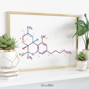 THC Molecule Watercolor Print Chemical Molecule Symbol Wall Art Nerd ...