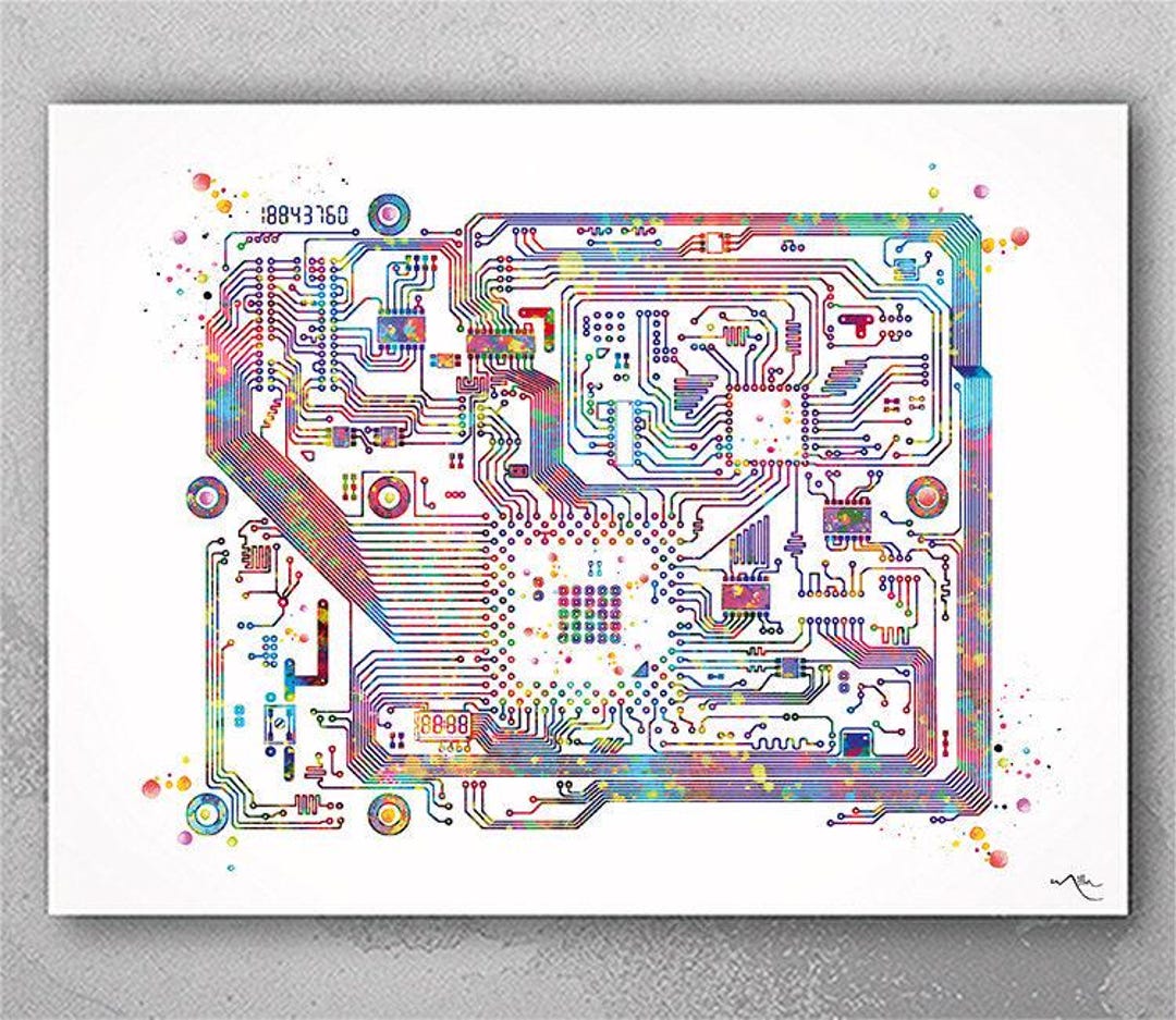 Circuit Board Watercolor Print Science Art Computer Modern Art ...