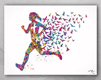 Female Girl Marathon Winner Art Runner Woman Watercolor Print Runner ...