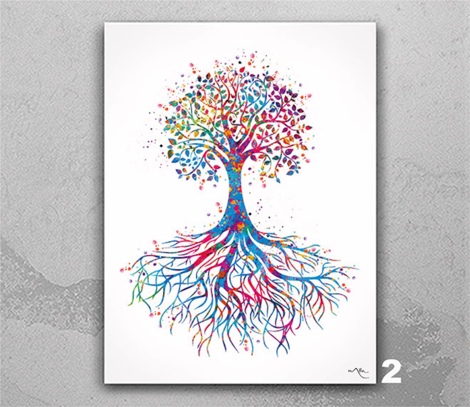 Tree Rooted Watercolor Print Wedding Gift Tree of Life - Etsy