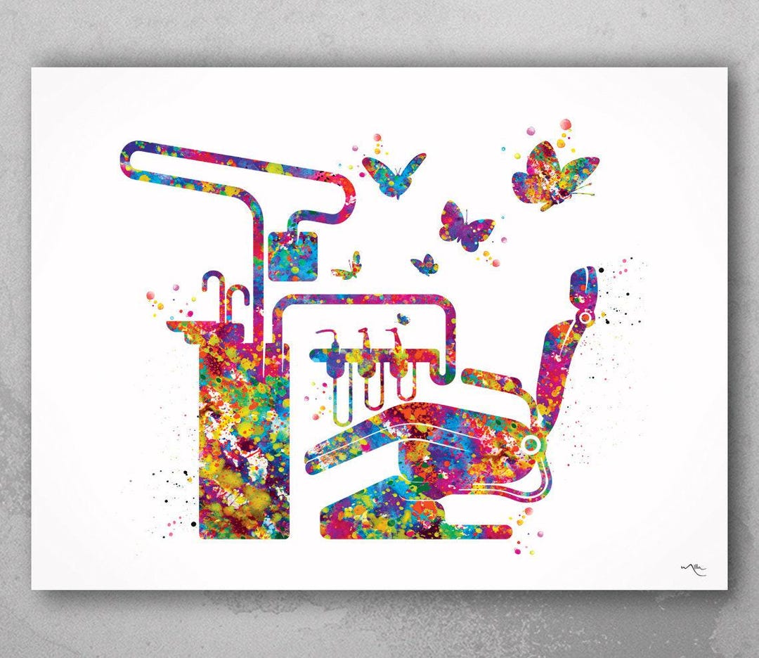 Dentist Chair Watercolor Print | Butterfly Dental Office Art-1402 - Etsy