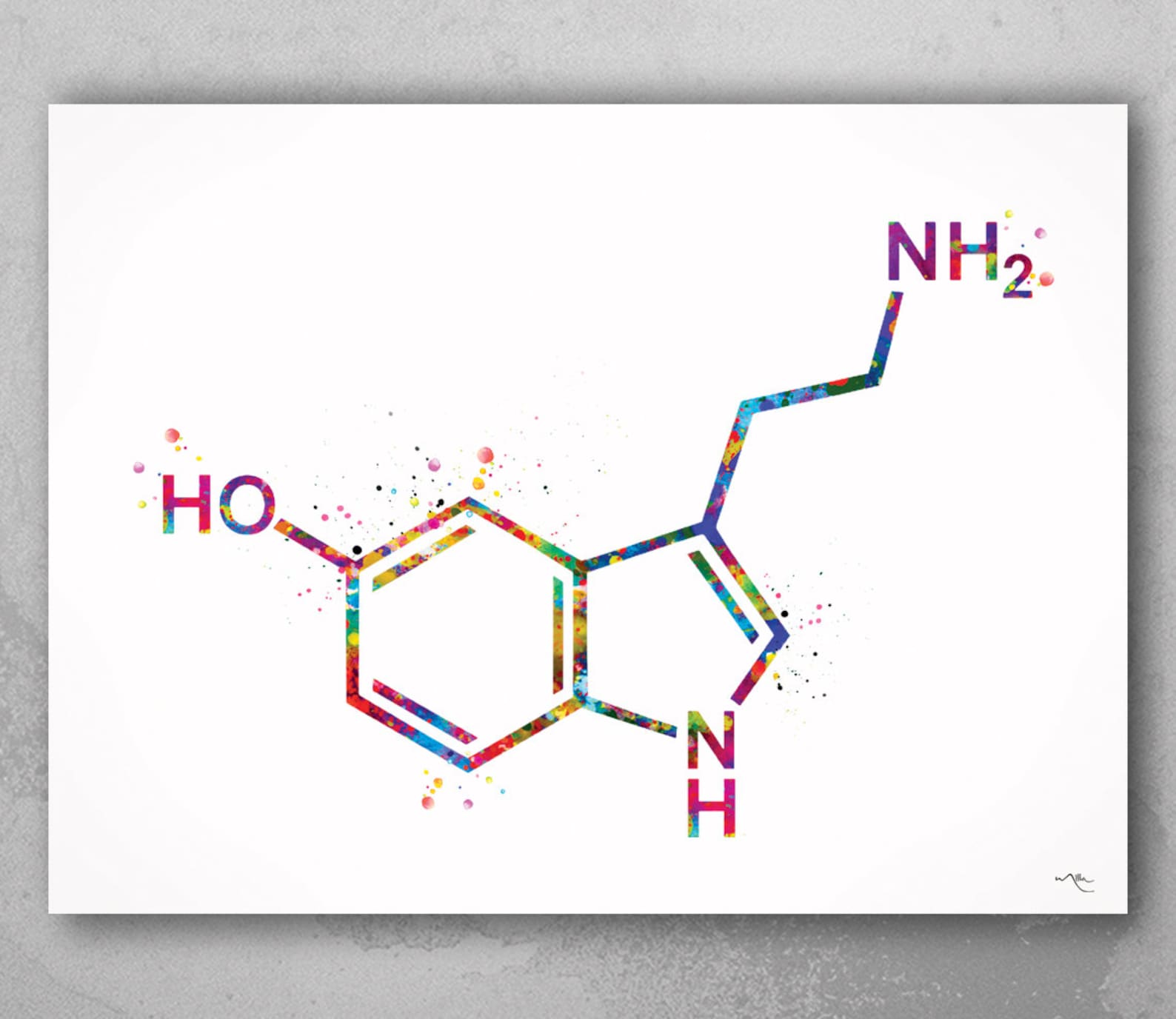 Serotonin Molecule Watercolor Print Medical Art Happiness - Etsy