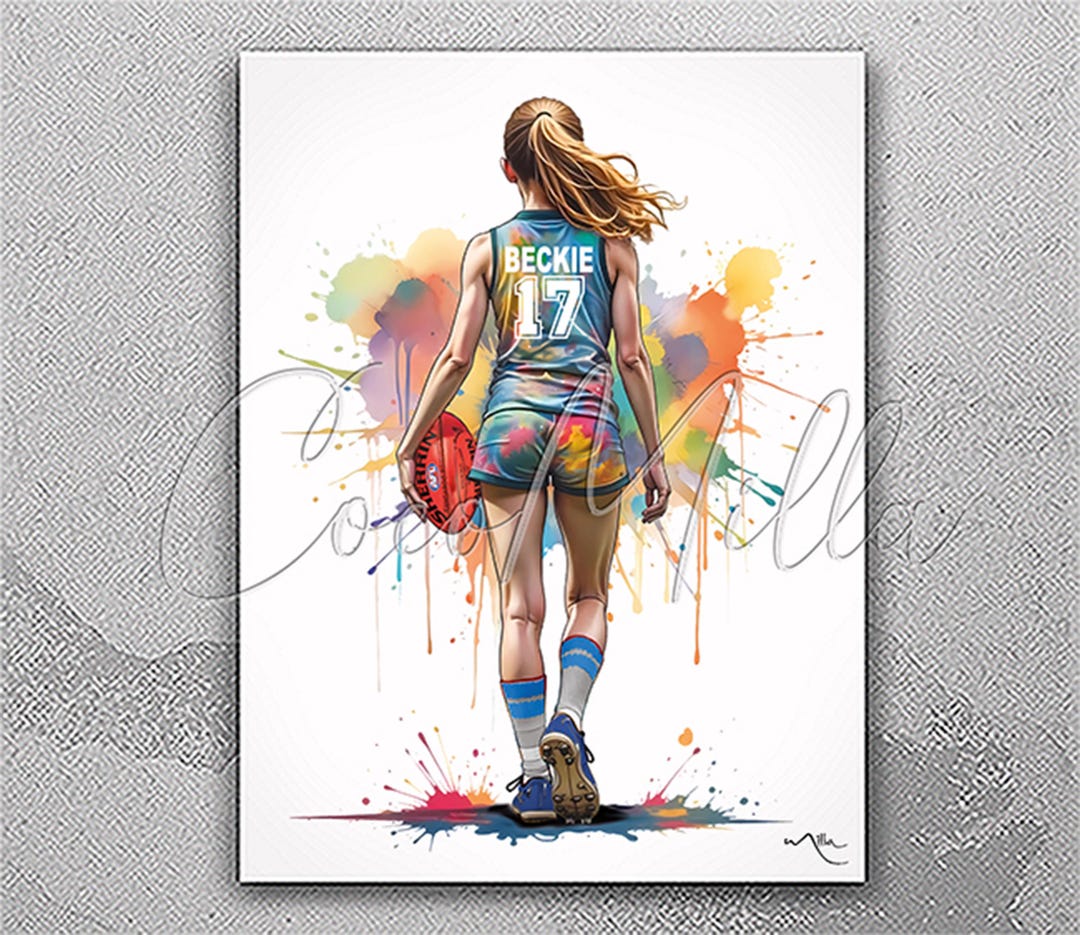 Personalized Football Female Watercolor Print Australian Football ...