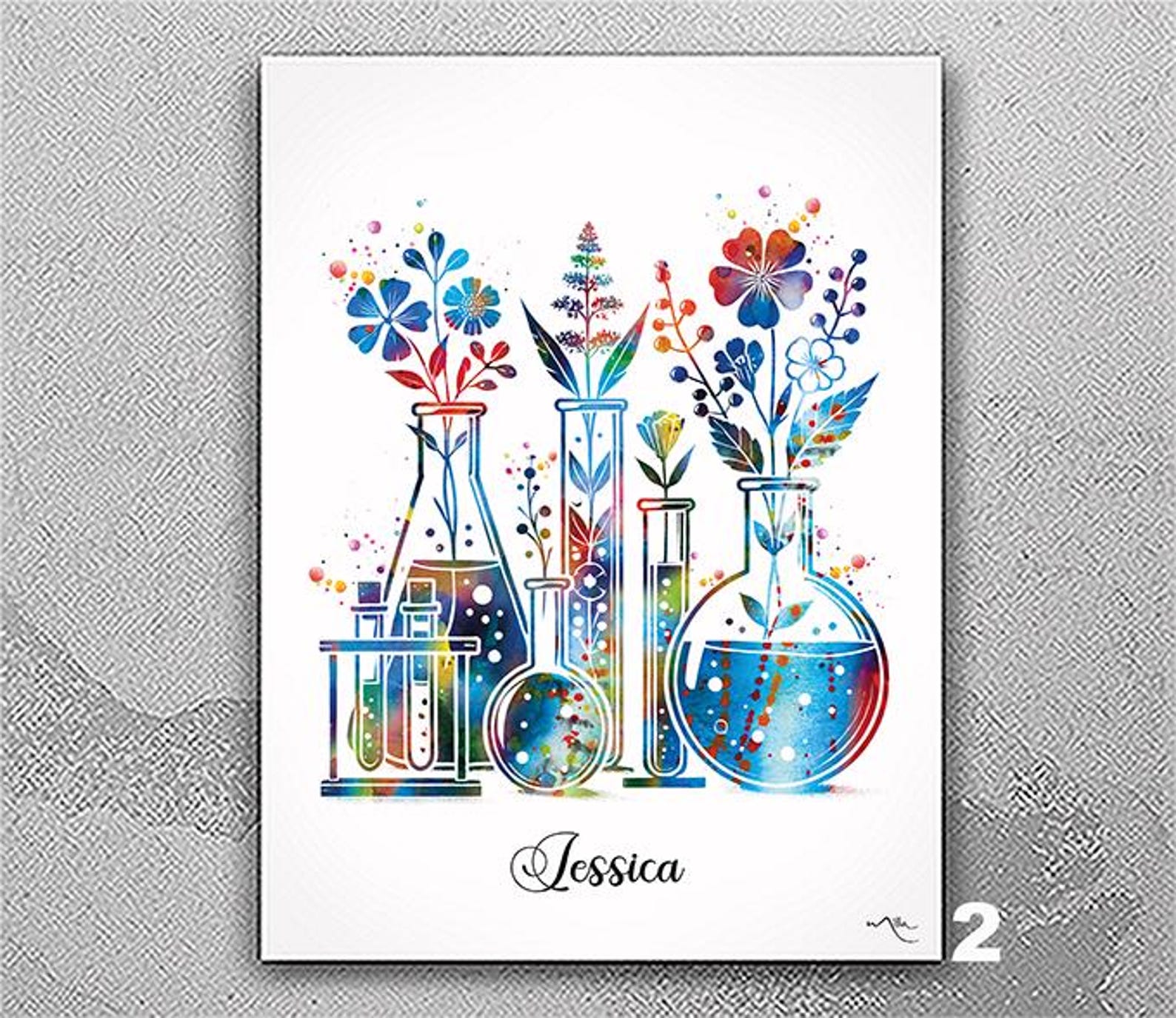 Floral Beakers Print | Personalized Science Art, Teacher Gift-2951 - Etsy