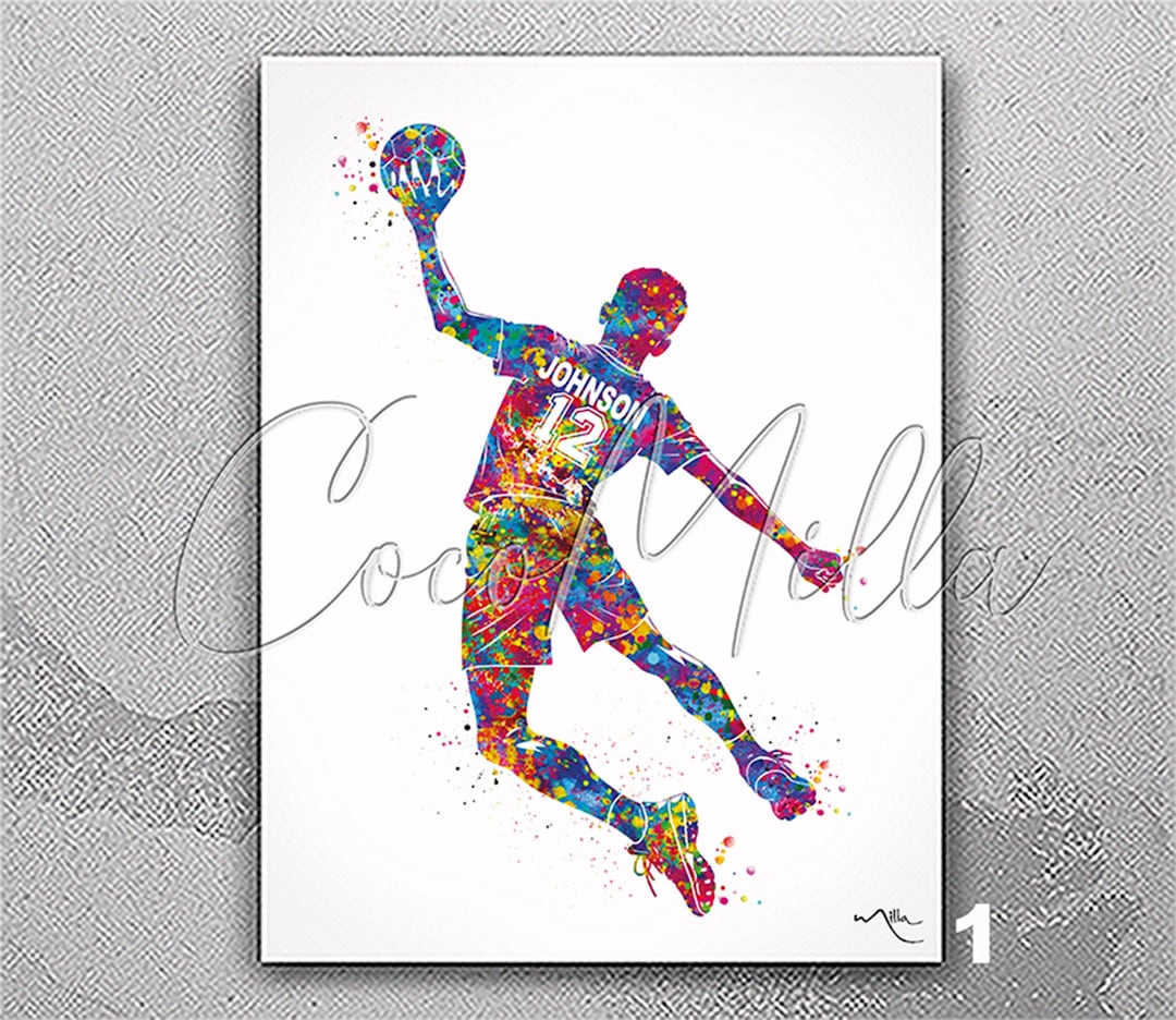 Personalized Handball Player Watercolor Print: Teen Boy Room Decor-2944 ...