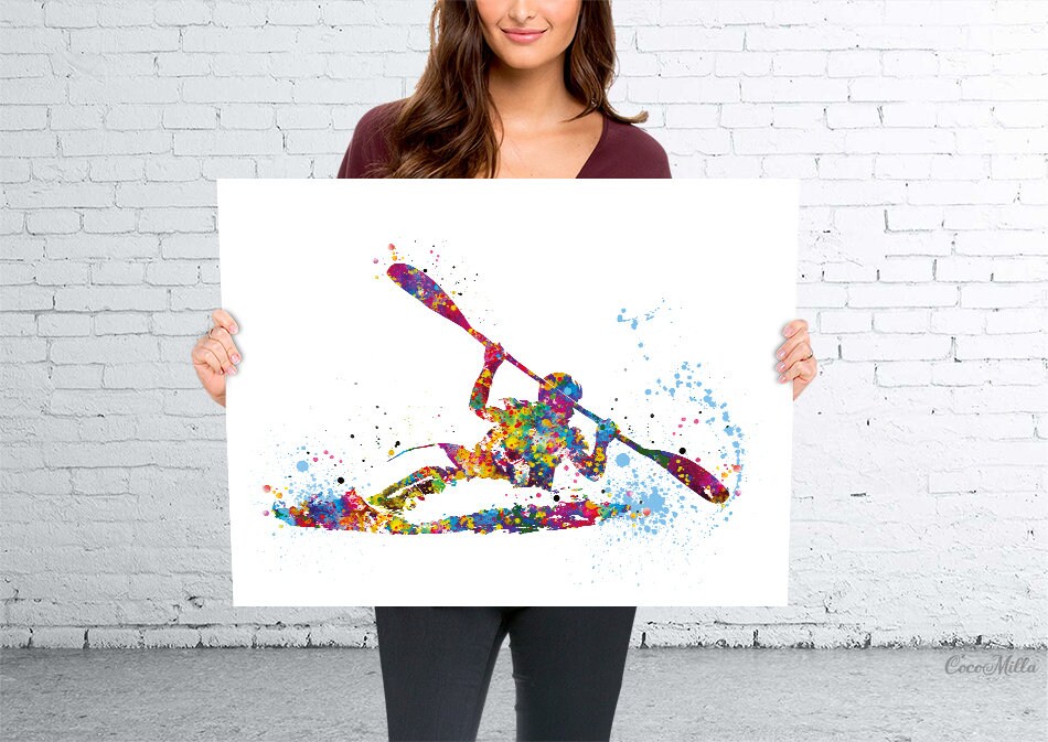 Kayaking Art Watercolor Print Sports Art Canoe Rowing Boys | Etsy