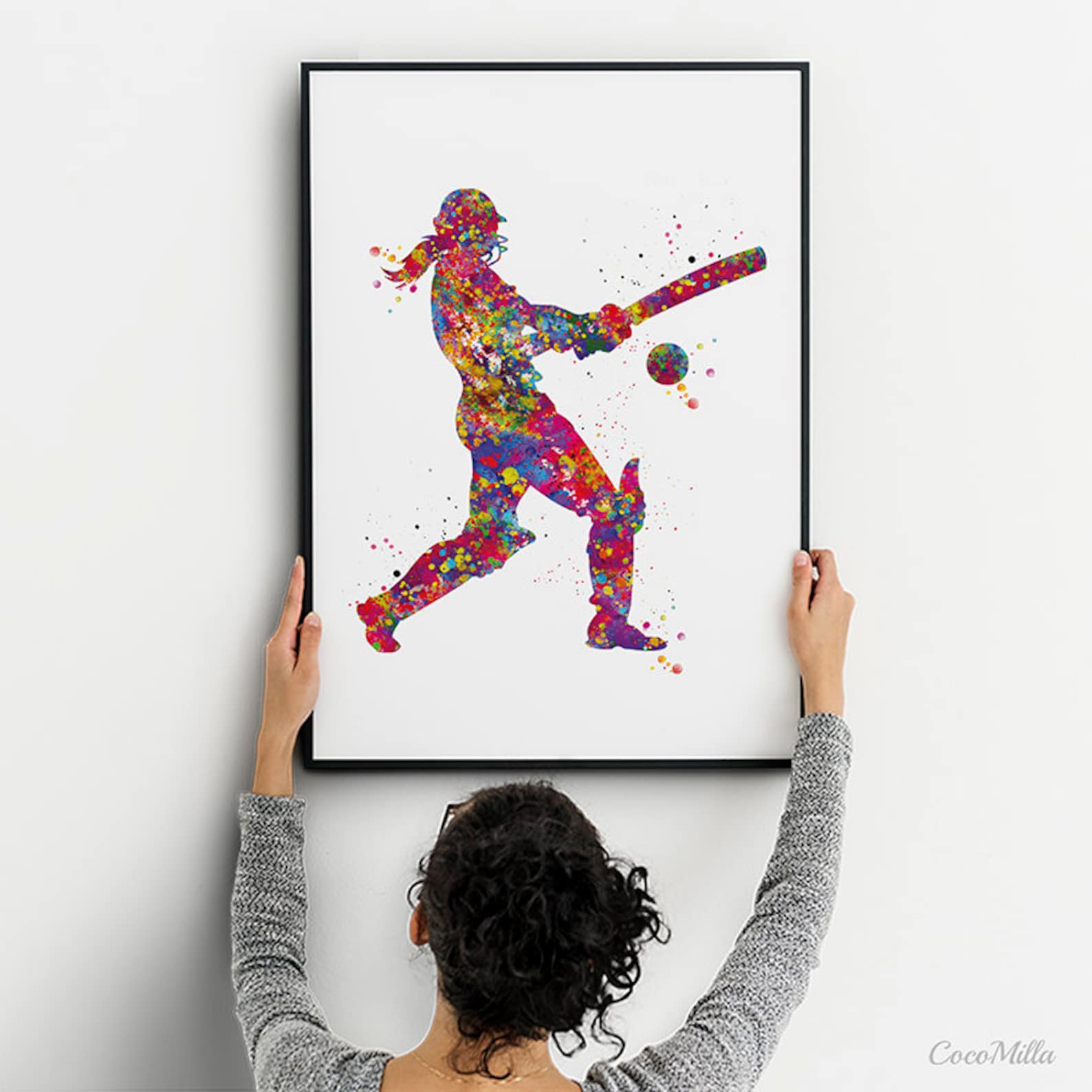 Watercolor Cricket Player Art Print, Sport Wall Decor-406 - Etsy