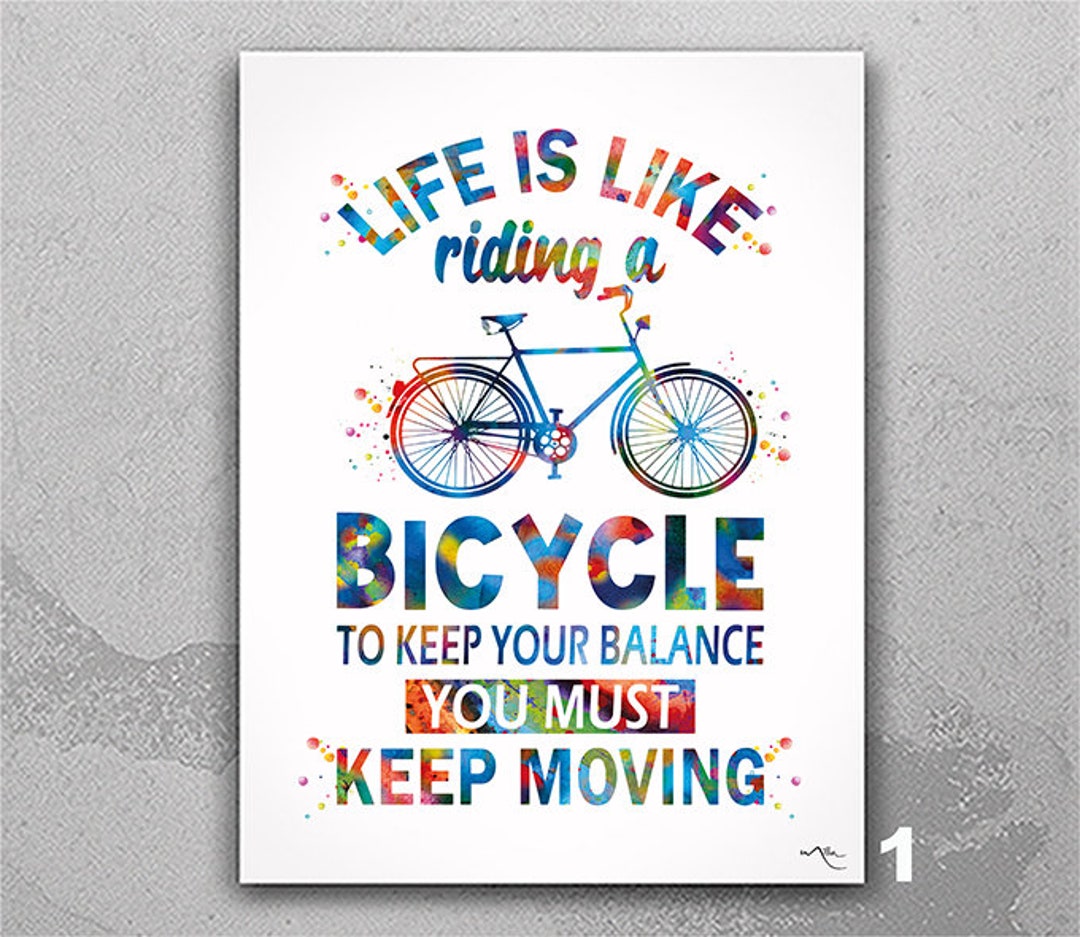 Life is Like Riding a Bicycle Quote Watercolor Print Sports Art Print ...