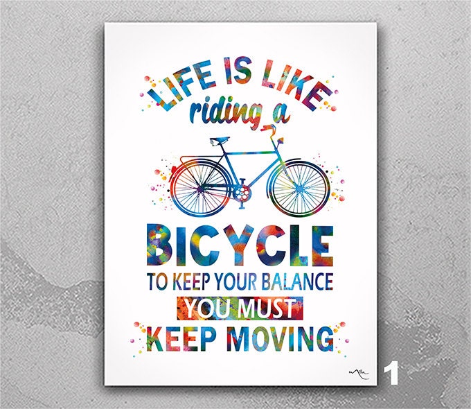 Life is Like Riding a Bicycle Quote Watercolor Print Sports - Etsy