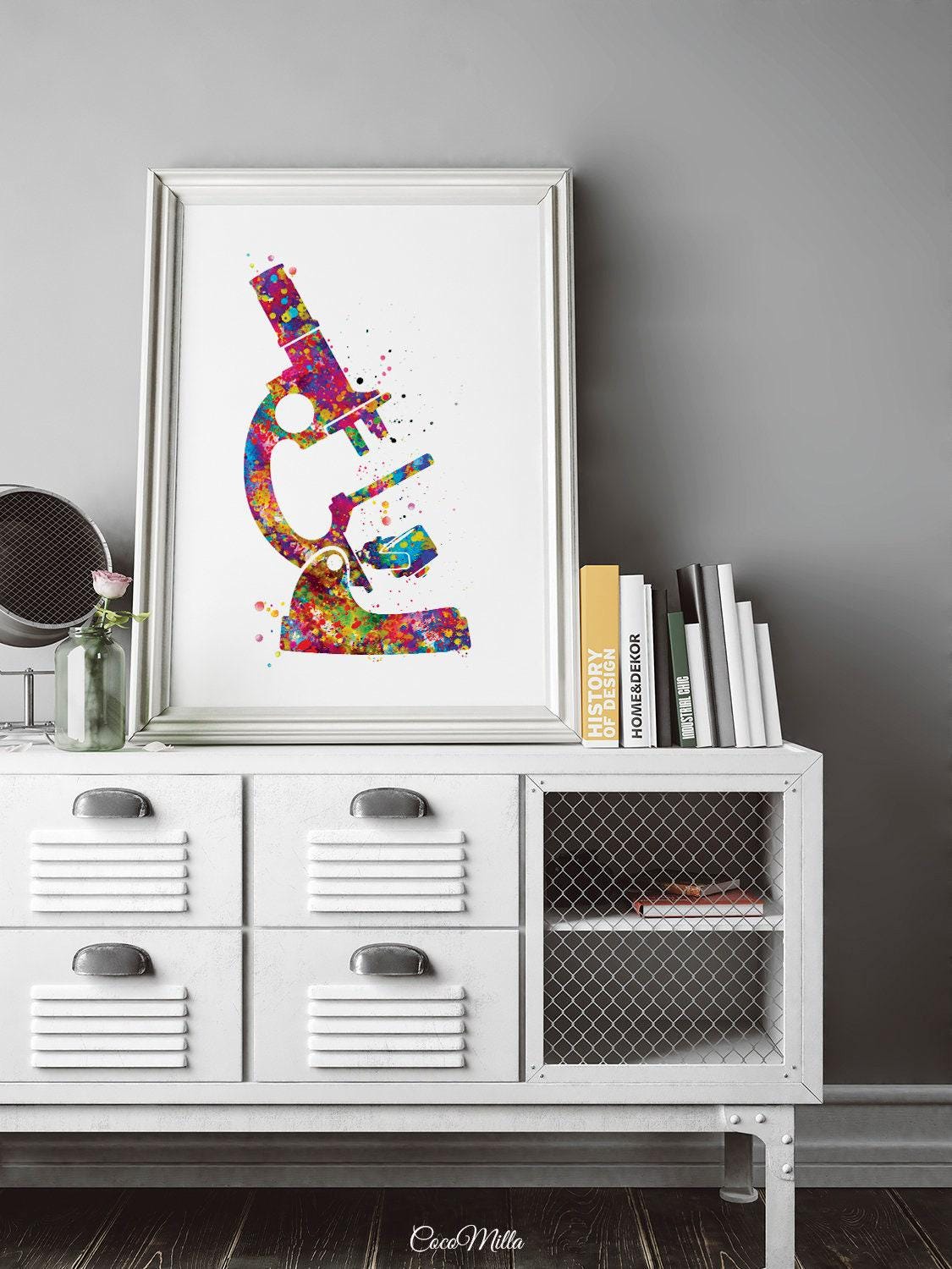 Microscope Watercolor Print Medical Art Microbiologistgift Bioscience ...