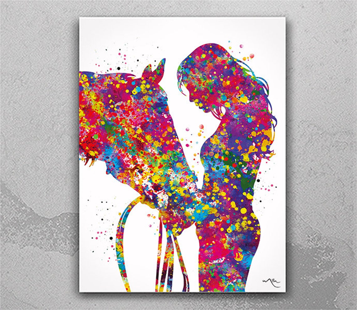 Girl With Horse Watercolor Print Equestrian Wall Art Horse - Etsy