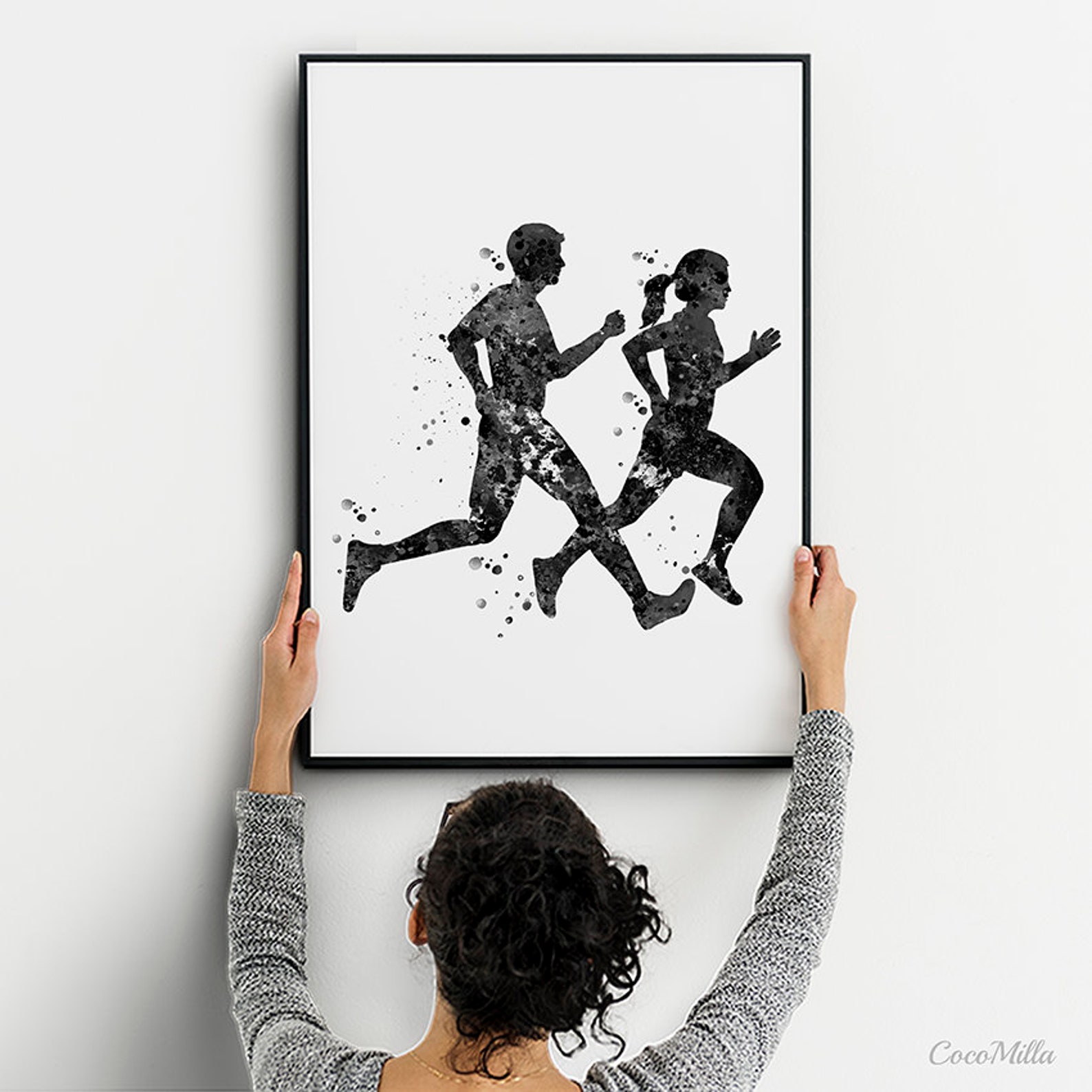 Runners Watercolor Print Canvas Runner Woman Man Couple - Etsy