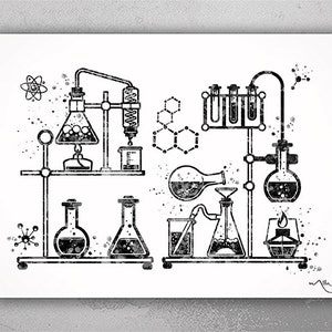 Chemistry Laboratory Watercolor Print Chemistry Lab Phlebotomist ...