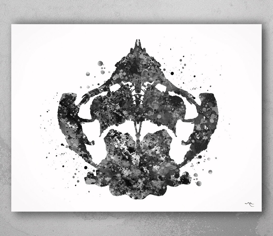 Rorschach Inkblot Test Card 8 BW Watercolor Print Psychology Psychiatry ...