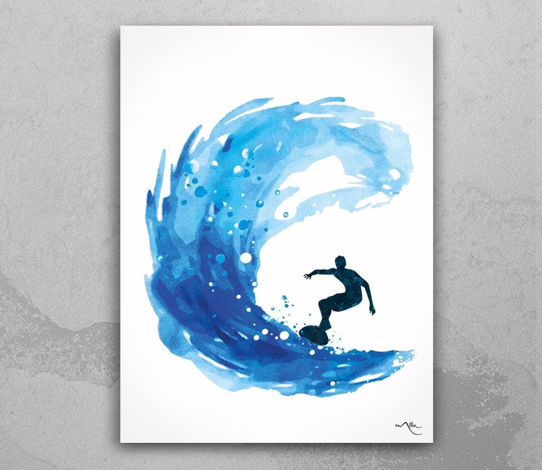 Surf Watercolor Art Print, Ocean Wave Painting, Summer Home Decor-680 ...