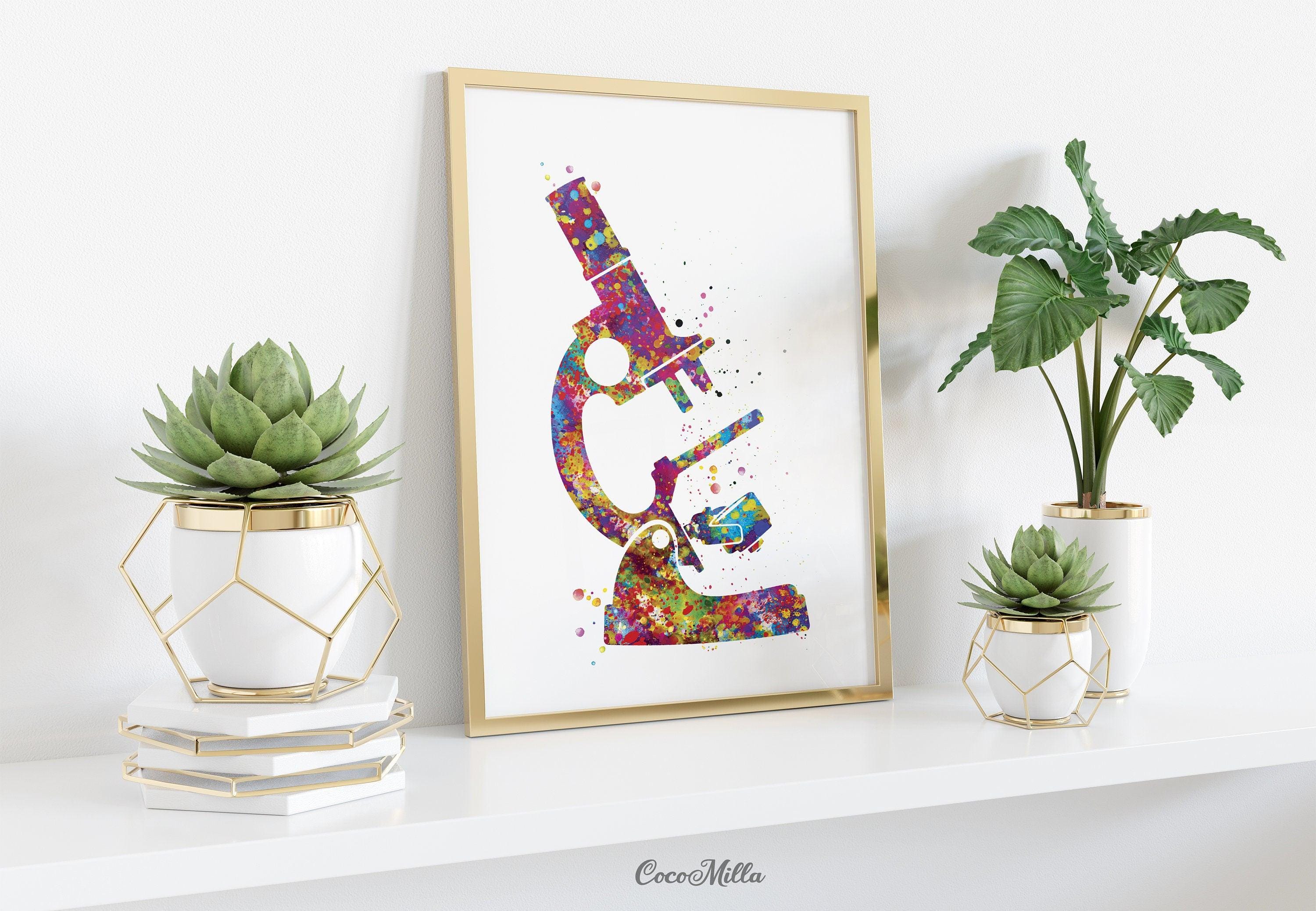 Microscope Watercolor Print Medical Art Microbiologistgift Bioscience ...